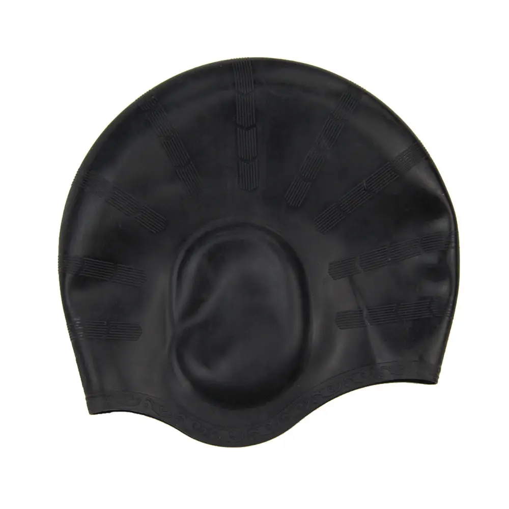Adult Stretch Swimming Waterproof Long Hair Cap Hat Silicone Ear Cup ...