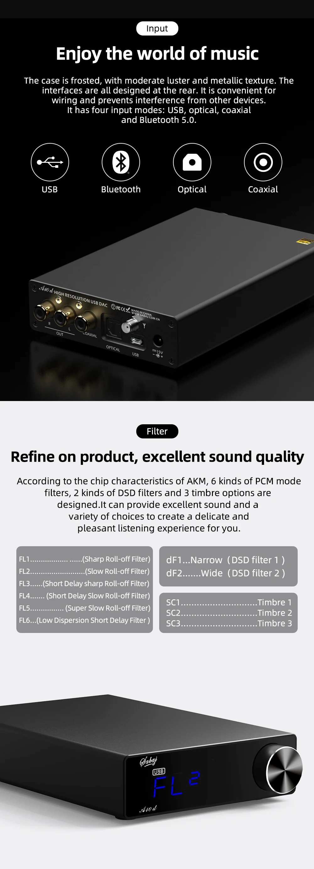 Sabaj A10d Audio Dac Bluetooth5.0 Desktop Hi-Res Decoder Support USB ...