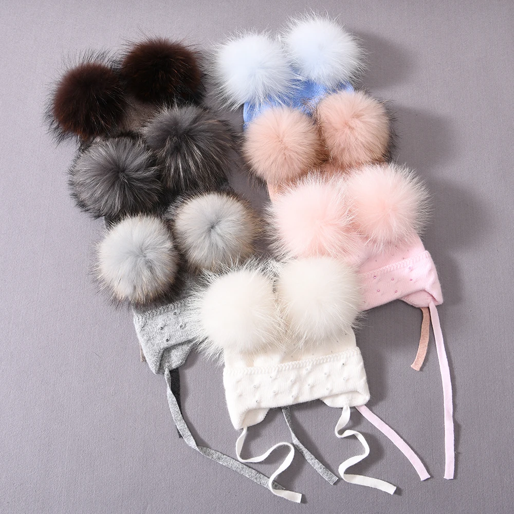 Jxwatcher-Baby-Wool-Hat-Winter-Cute-Double-Real-Fur-Pom-Pom-Earflap ...