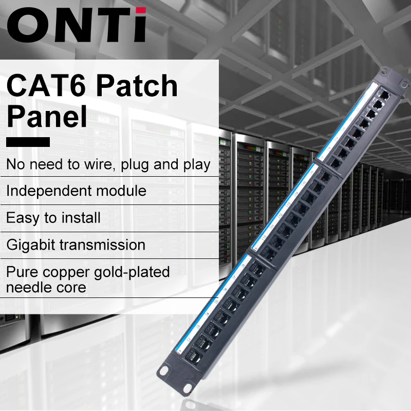 19in 1U Cabinet Rack Pass-through 24 Port CAT6 Patch Panel RJ45 Network ...