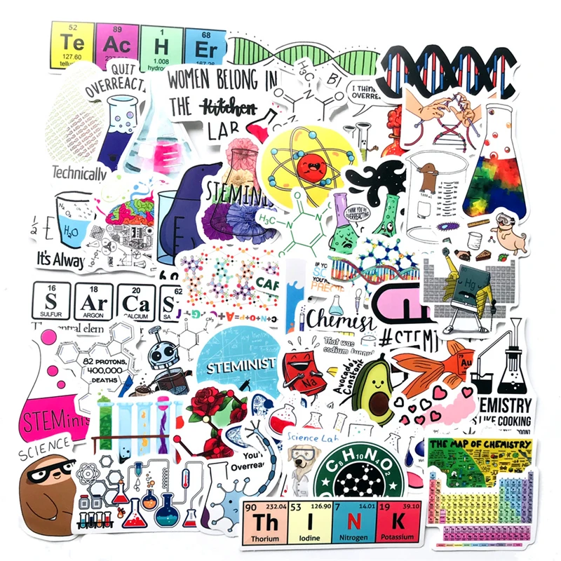 50Pcs Science Lab Chemistry Stickers Scientists Funny Sticker to DIY ...