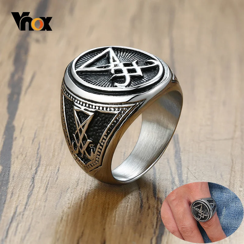 Vnox Mens Vintage Lucifer Ring Rock Punk Black Stainless Steel Male ...