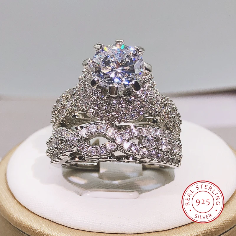 925-Silver-Trendy-Milangirl-White-Crystal-Round-Ring-2-pcs-Set-For ...