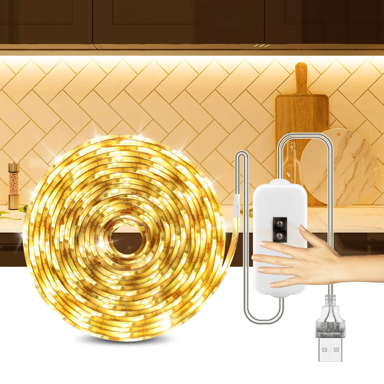 Hand Sweep Motion Sensor LED Kitchen Lights Flexible 5V USB LED Strip ...