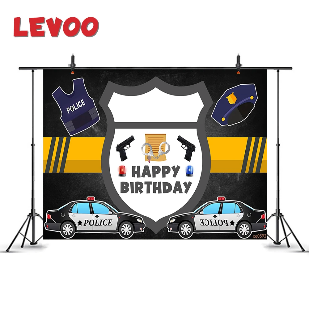 LEVOO Photo Backdrop Police Cars Pistol Handcuffs Boys Birthday Photo ...