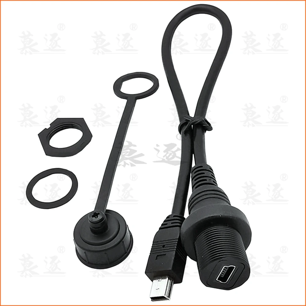 Mini USB 2.0 Panel Mount Connector IP67 Waterproof Cable 0.3m 30cm Mini ...