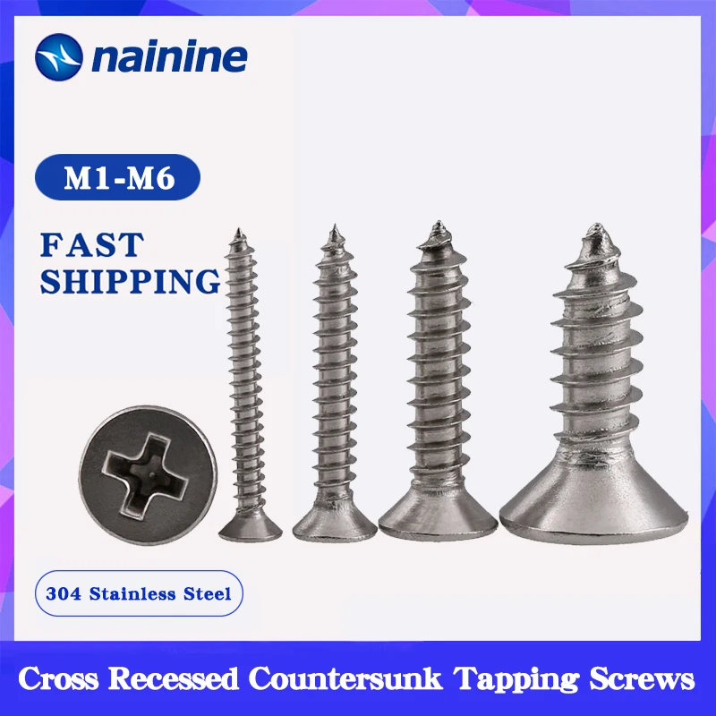 KA [M2 M2.2 M2.6 M3 M3.5 M4] 304 스테인레스 스틸 크로스 오목한 카운터 성크 헤드 태핑 나사 목재 SS39|나사| - AliExpress