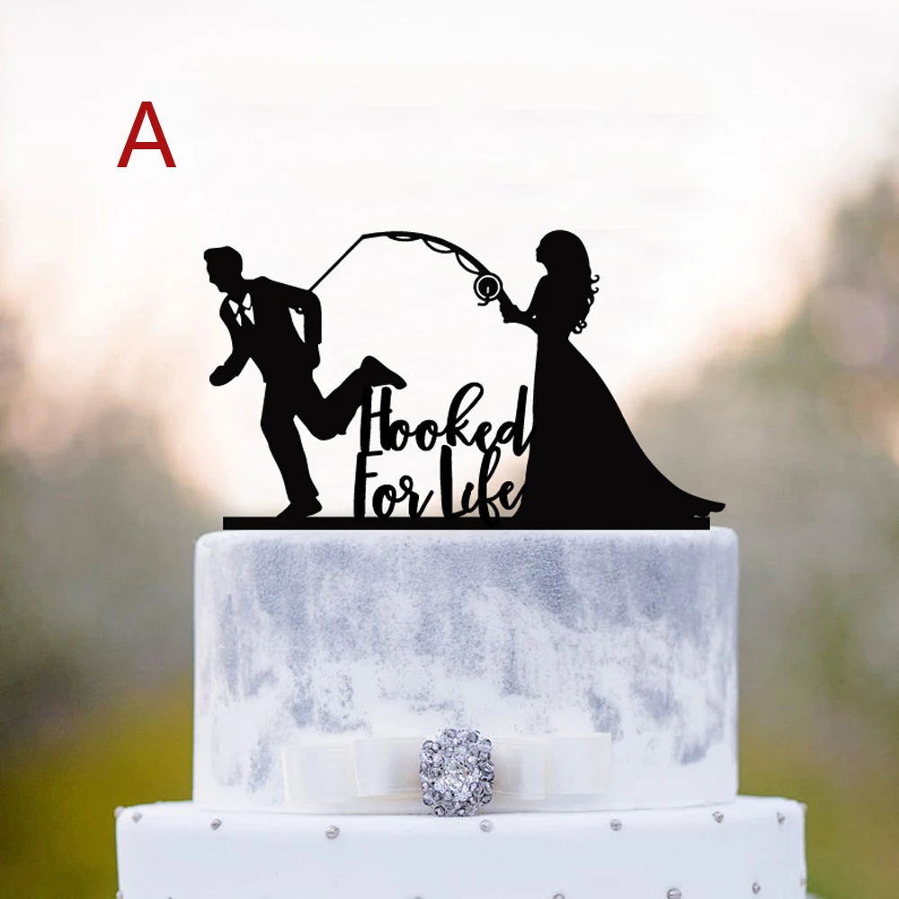 Hooked For Life Wedding Cake Topper Fishing Couple Bride And Groom ...