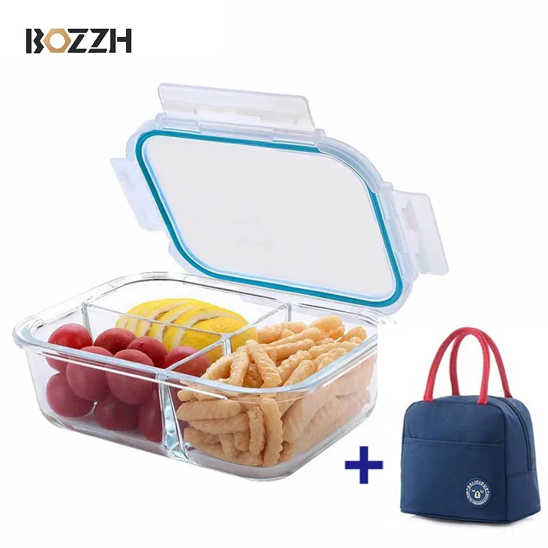 BOZZH-Glass-Bento-Lunch-Box-Microwavable-Bento-Box-With-Thermal-Bag ...