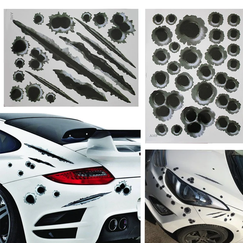1Pcs Car Stickers 3D Bullet Hole Funny Decal Car-Covers Motorcycle ...