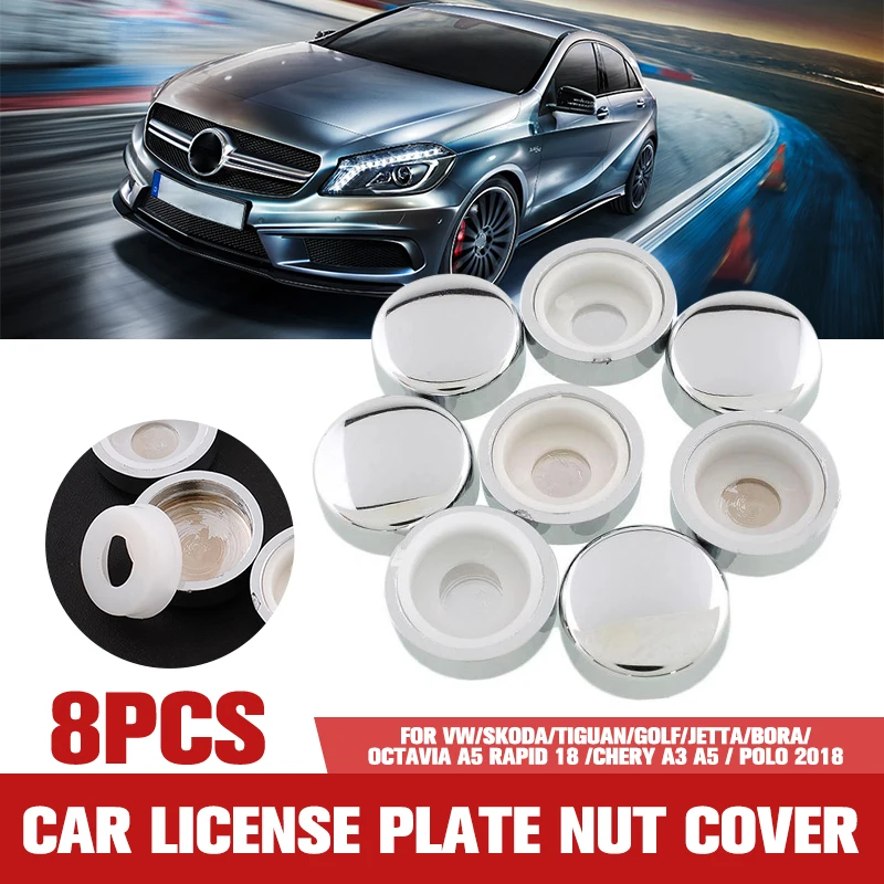 8pcs-set-Silver-Chrome-Fasteners-Caps-License-Plate-Frame-Screw-Nut ...