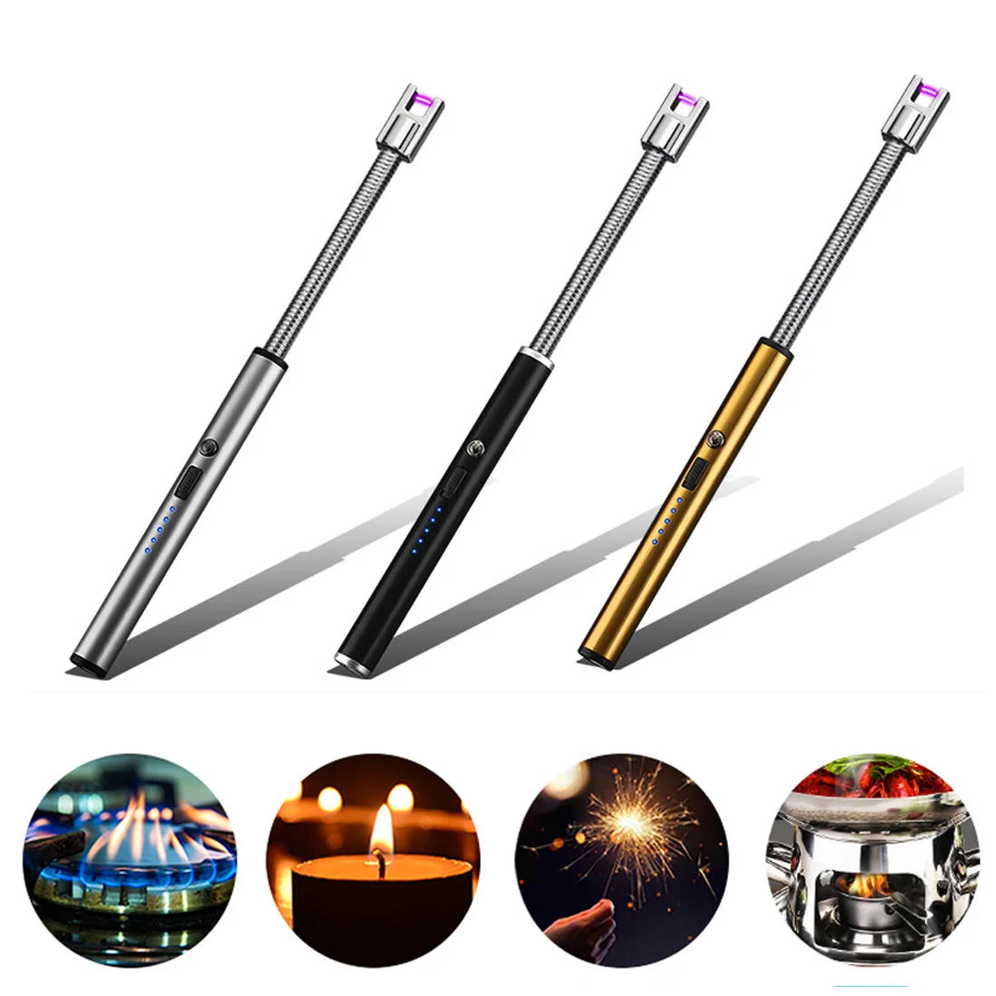 Windproof Lighters Kitchen Gas Stove USB Rechargeable Candle Lighter ...
