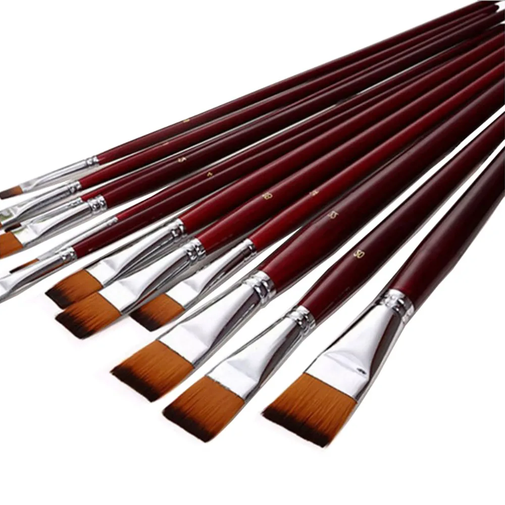 Two-color nylon hair flat peak oil brush 12 pcs sets of brushes art ...