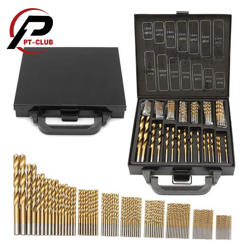 99Pcs 1.5-10mm Titanium Coated Twist Drill Bits High Speed Steel Drill ...