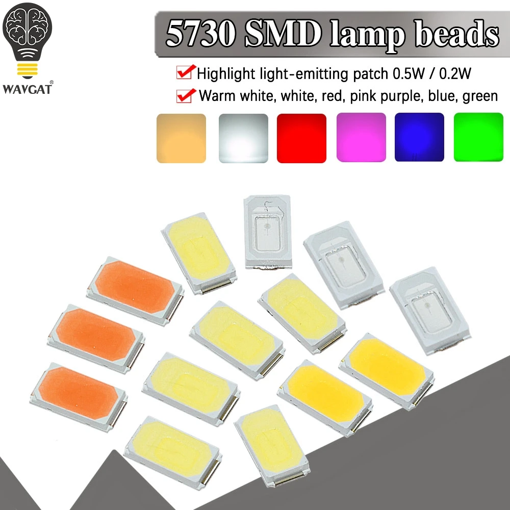 100pcs 5630/5730-cw/ww 0.5w-150ma 50-55lm 6500k White Light Smd 5730 ...