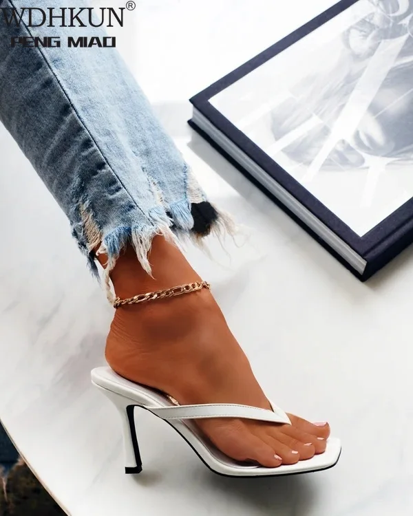 2021 New High Heeled Shoes Heel Large Square Head Solid Color Pinch Toe