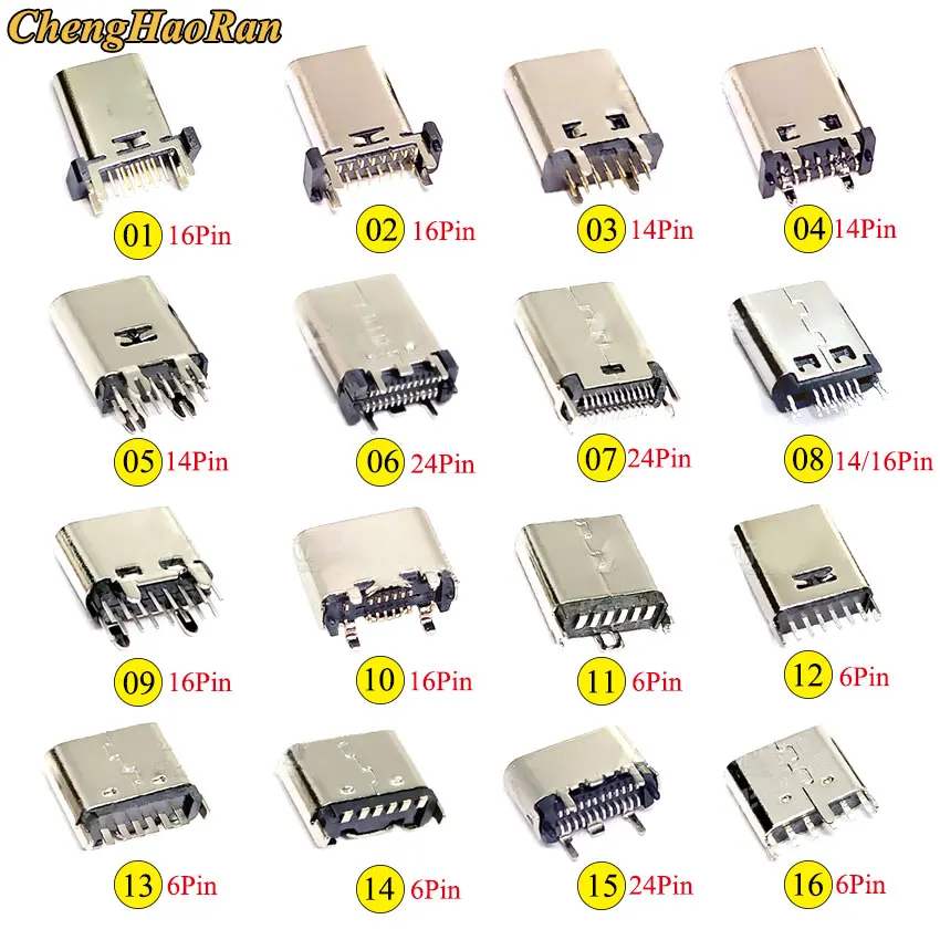 USB-Connector-Type-C-6-14-16-24pin-Female-USB-3-1-Vertical-through-Hole ...