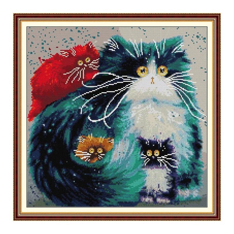 Colorful-cat-cross-stitch-kit-aida-14ct-11ct-count-printed-canvas ...