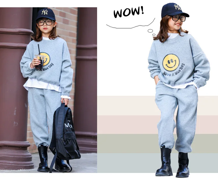 Girls Tracksuit 2021 Winter Fleece Thicken Kids Costume Children ...