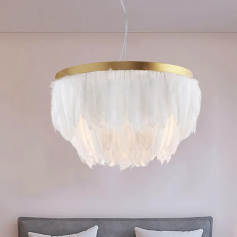 Nordic Feather Pendant Lamp Light Romantic Fabric Chandelier Ins Fairy ...