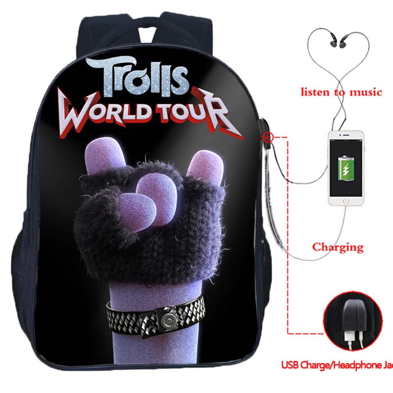 Trolls World Tour New Movie Poster Backpack Boy Girl Kids Cute Cartoon ...