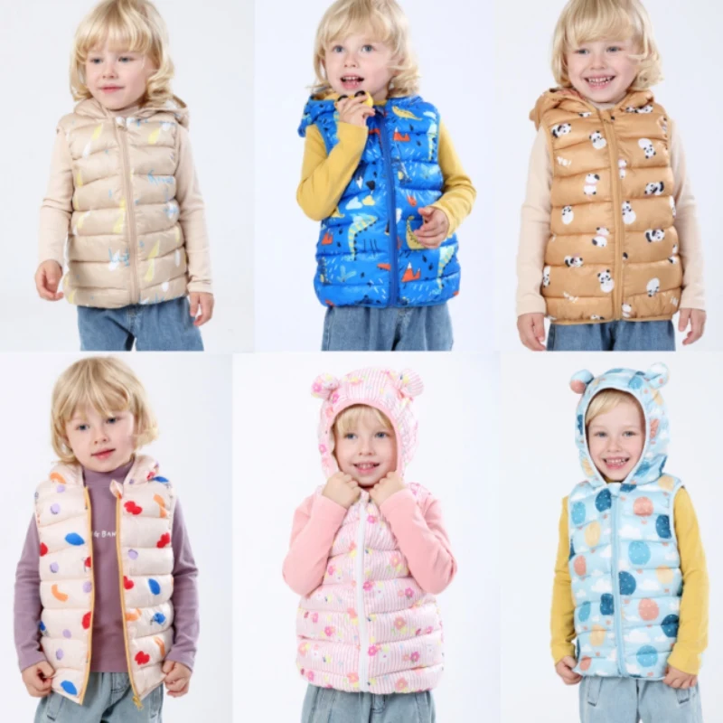 6M 6Y Baby Toddler Winter Down Vest Cute Ear Hooded Puffer Vest Cartoon ...