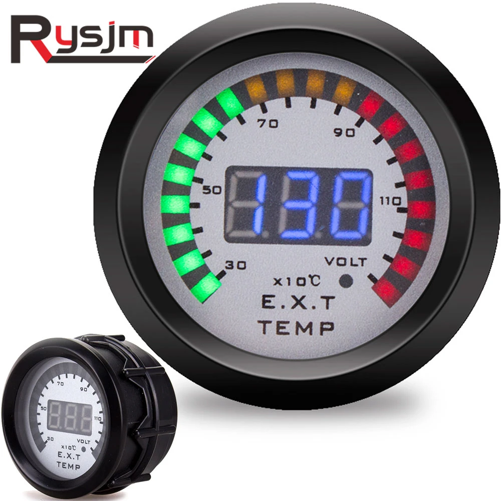52MM Digital LED EXT Exhaust Gas temp Gauge + Voltmeter Voltage air ...