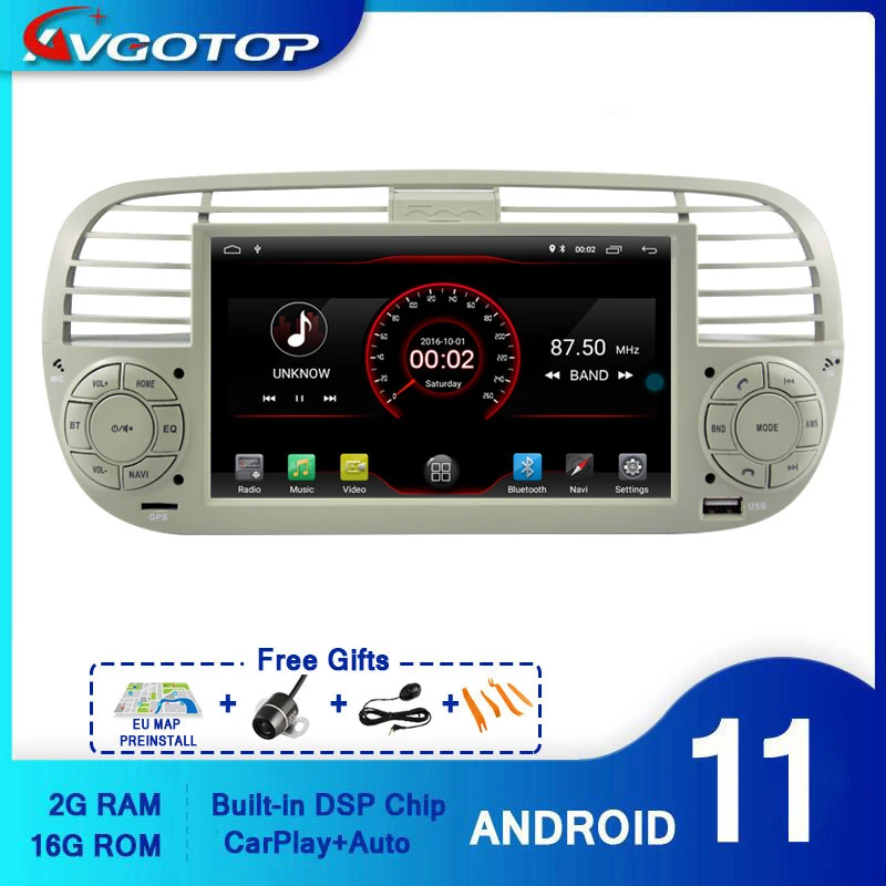 Avgotop Android 11& 12 Bluetooth Gps Car Player Multimedia For Fiat 500 ...