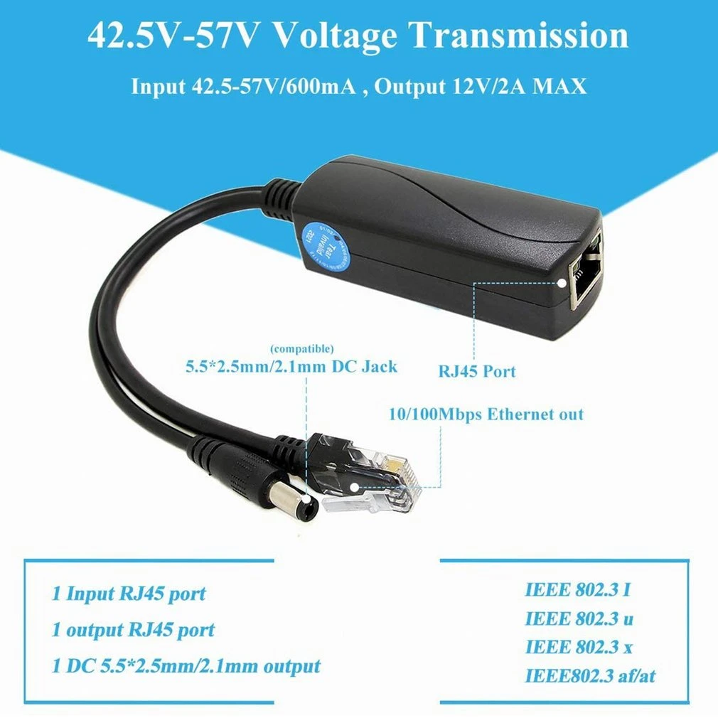 IP 카메라용 액티브 POE 분배기 어댑터, 이더넷 분배기 어댑터, 12V 2A 출력, IEEE 802.3af/at 표준 10 ...
