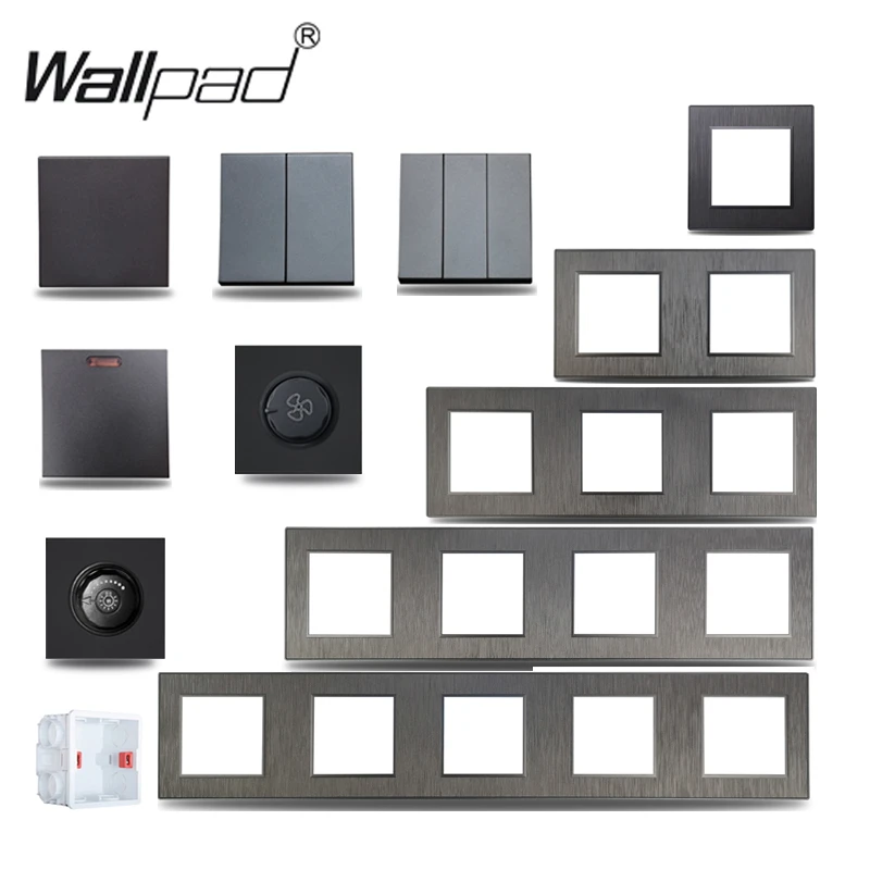 Wallpad S6 Black Wall Light Switch LED Dimmer 1 2 3 Gang Intermediate ...