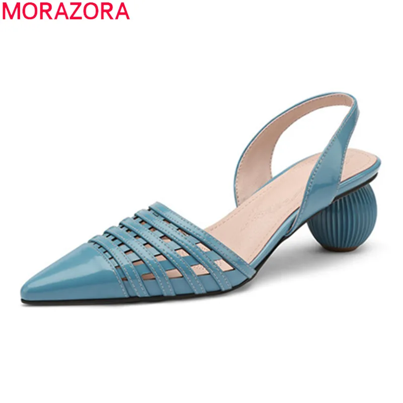 MORAZORA 2022 big size 33-43 fashion hollow out women pumps genuine leather simple ladies shoes ...
