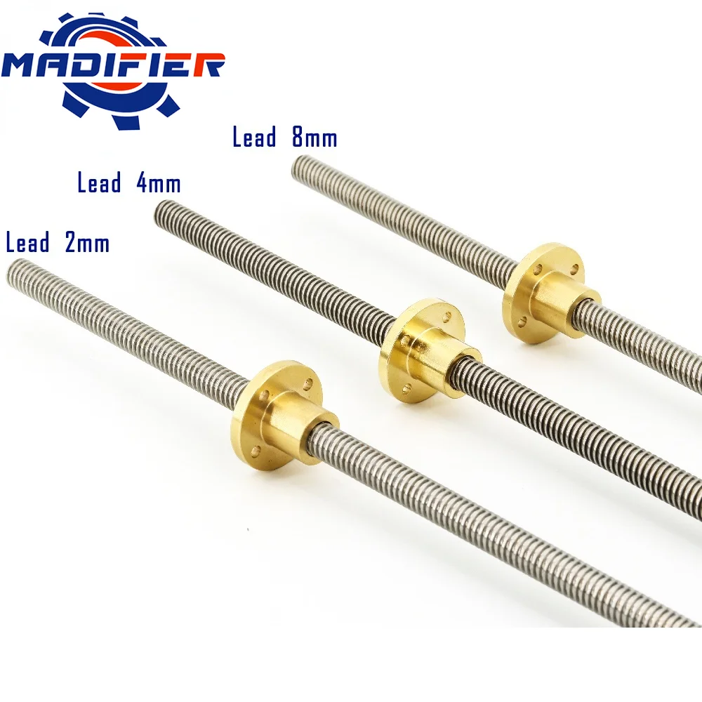304 스테인레스 스틸 T10 나사 길이 420mm 리드 10mm 12mm 사다리꼴 스핀들, 황동 너트 포함, 1 개|선형가이드 ...