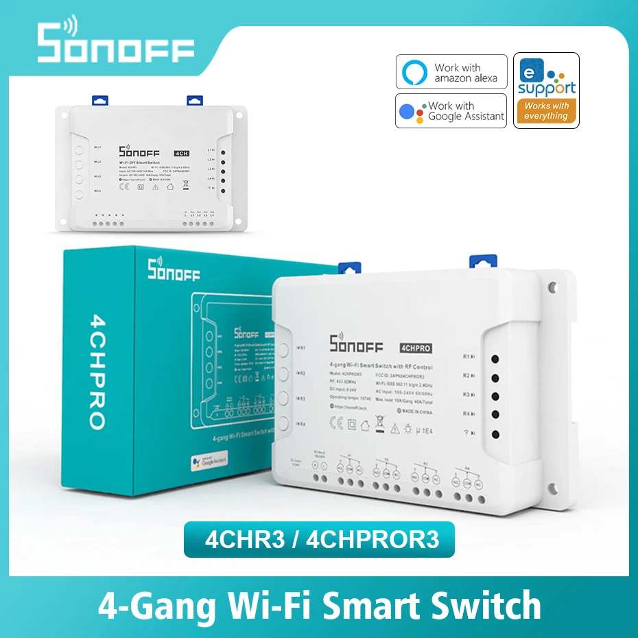 Sonoff 4ch 10a/gang Wifi Smart Switch 4 Gang Four Channel Remote Wifi ...