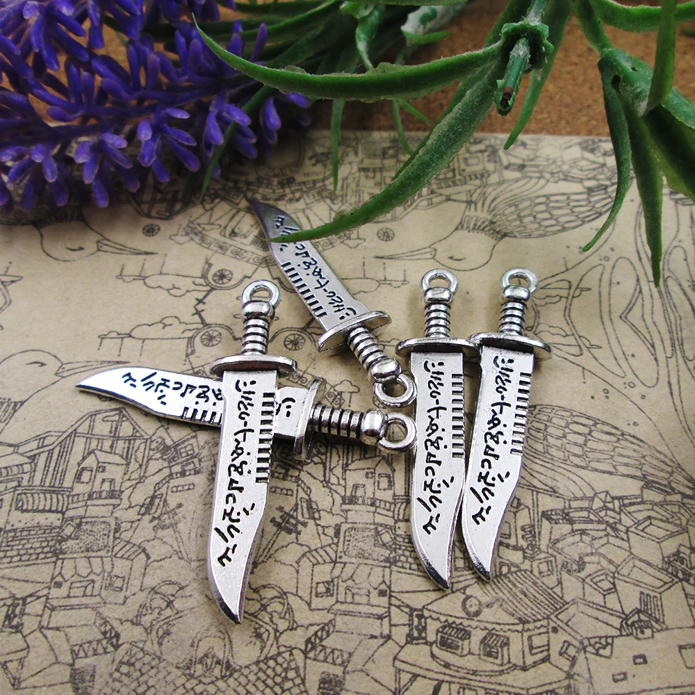 18pcs-11*42mm Knife Charm Weapons Sword Pendant Charms Antique Silver ...