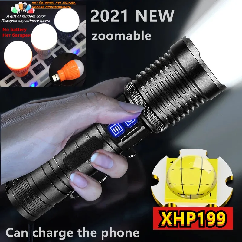 새로운 XHP199 가장 강력한 Led 손전등 토치 XHP50 높은 전원 충전식 전술 손전등 26650 Usb Zoomable ...