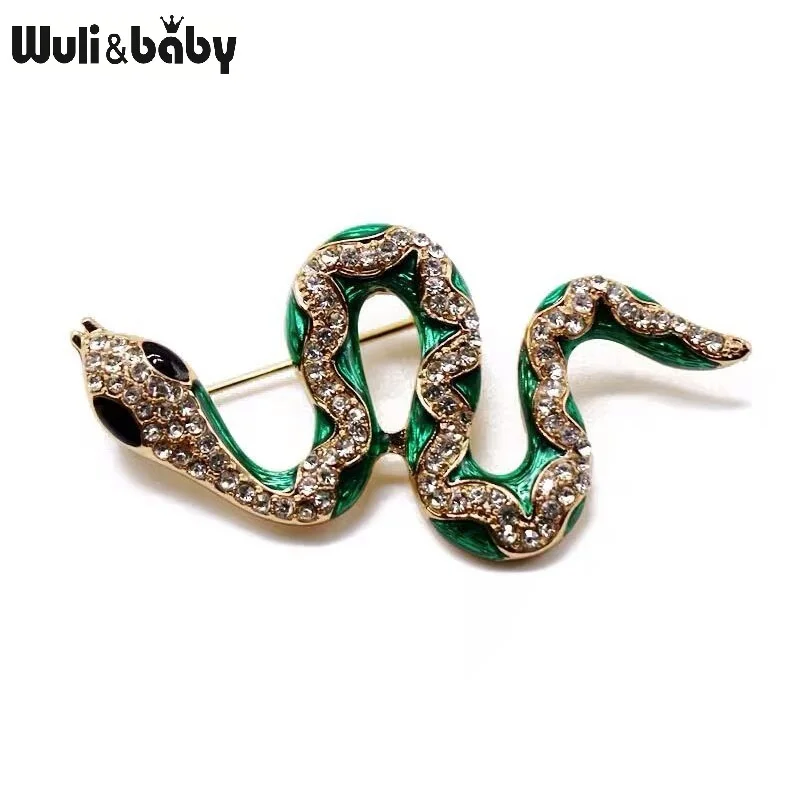 Wuli-baby-Green-Snake-Brooches-Women-Men-Rhinestone-Enamel-Snake-Animal ...