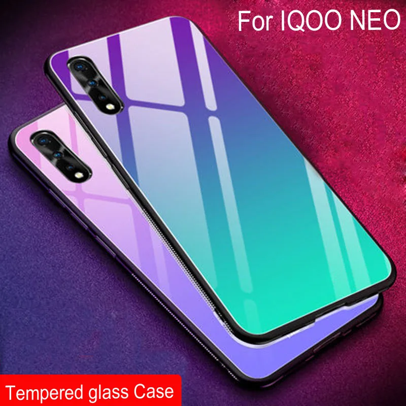 Tempered Glass Case For VIVO IQOO NEO Gradient Color Back Cover For ...