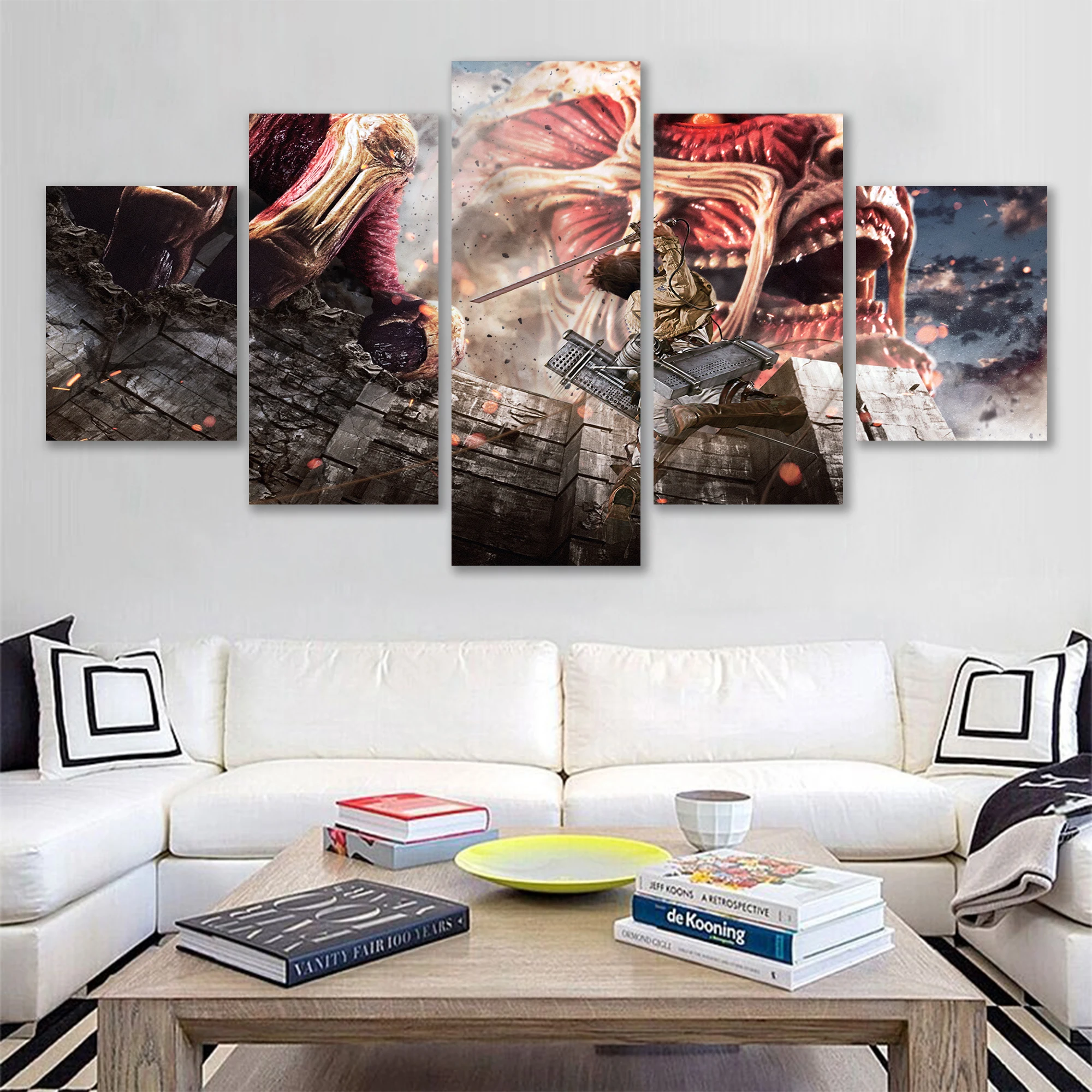 Canvas Prints Painting Wall Art 5 Panel Attack On Titan Anime Poster HD ...