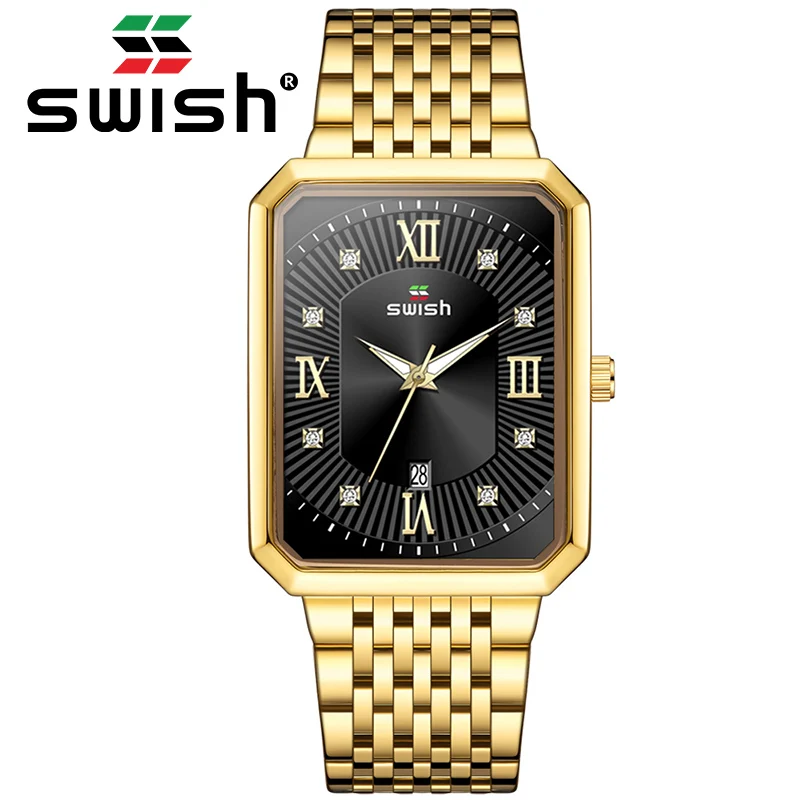 SWISH Mens Thin Rectangle Luxury Stainless Steel Watch Man - Thin Watch ...
