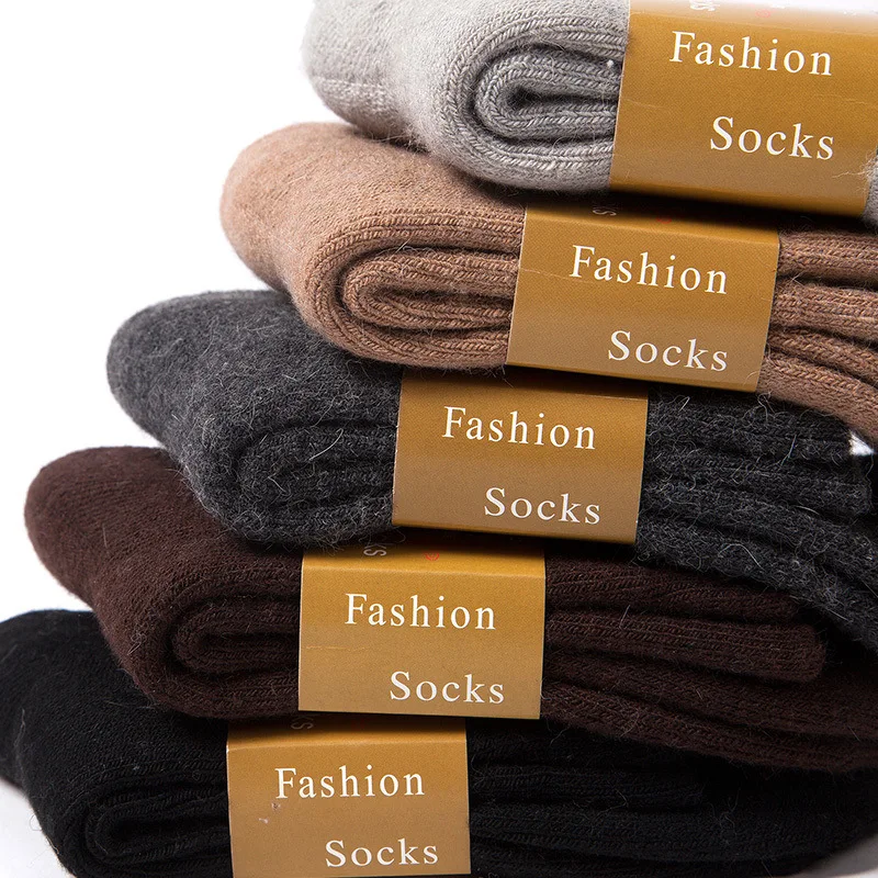 5Pairs Ultra thick Wool Socks Men Pure Color Korean Style Men's Wool ...