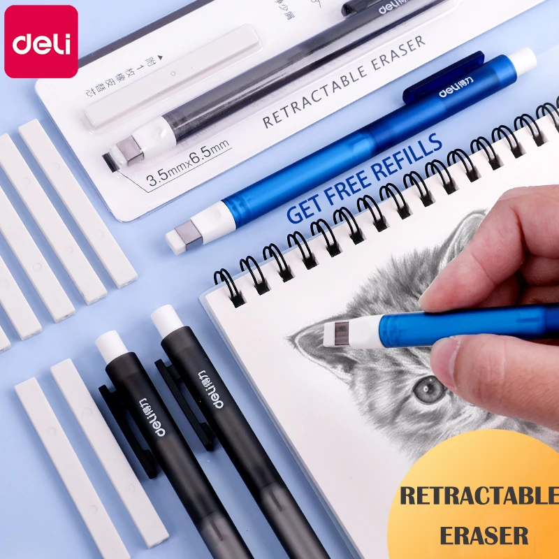 Pencil Eraser Push Type Pen Shaped Mechanical Replaceable Refills Soft ...