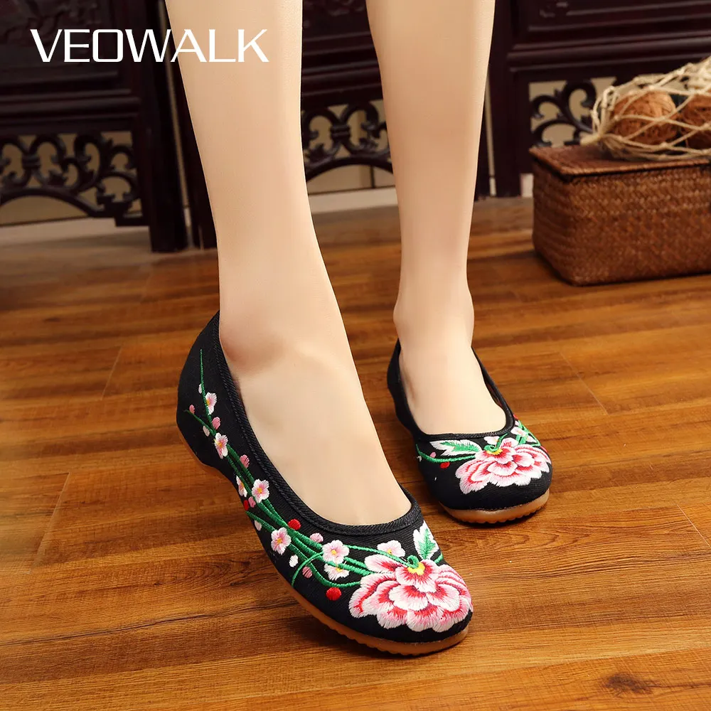 Veowalk New Spring Handmade Women Plum Embroidered Ballet Flats Chinese ...