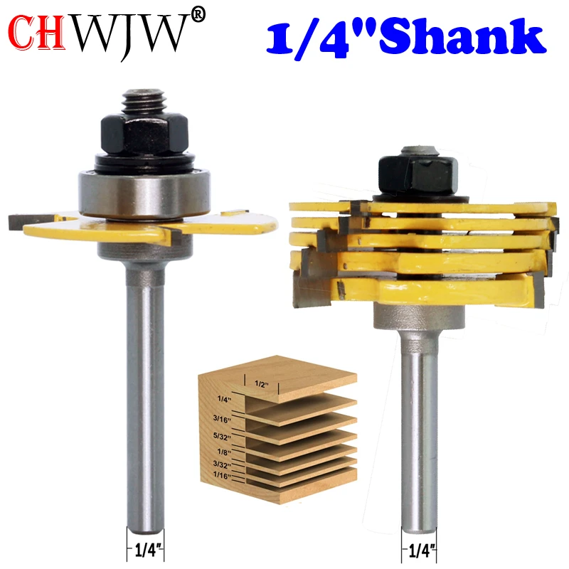 2pc 1/4" 6mm Shank 6 Piece Slot Cutter 3 Wing Router Bit Set ...