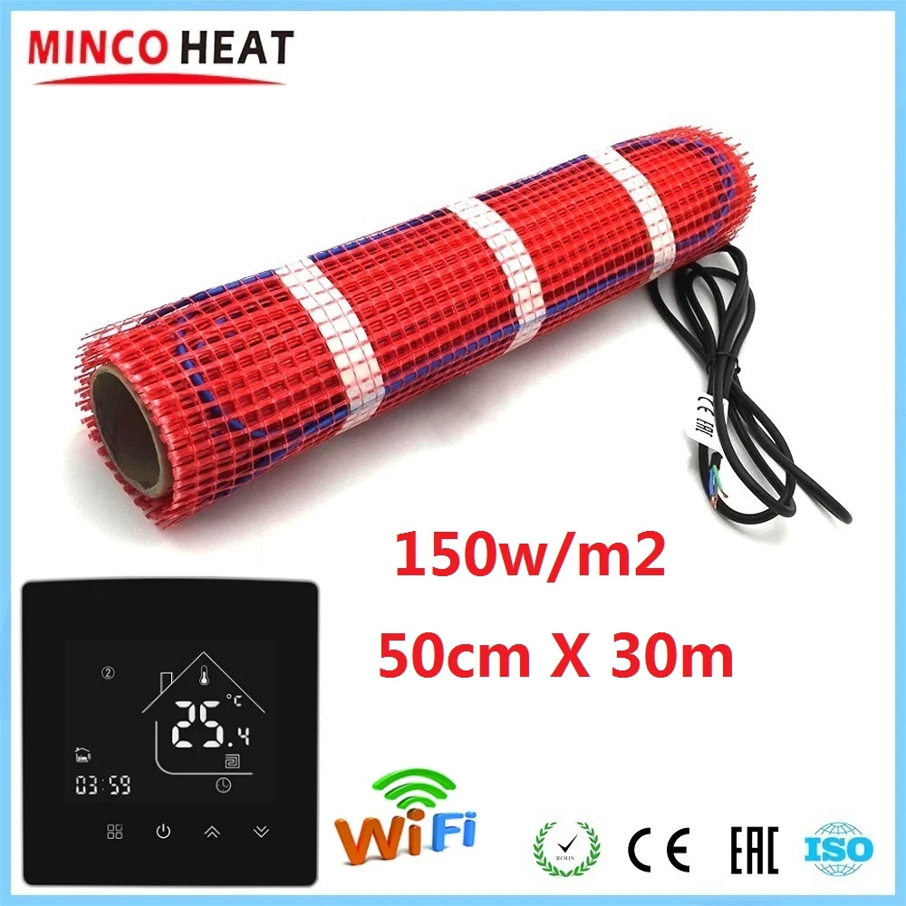 MINCO HEAT 50cmX30m 15m2 Warm Floor Heating Mat 150w/m2 Electric Heater ...