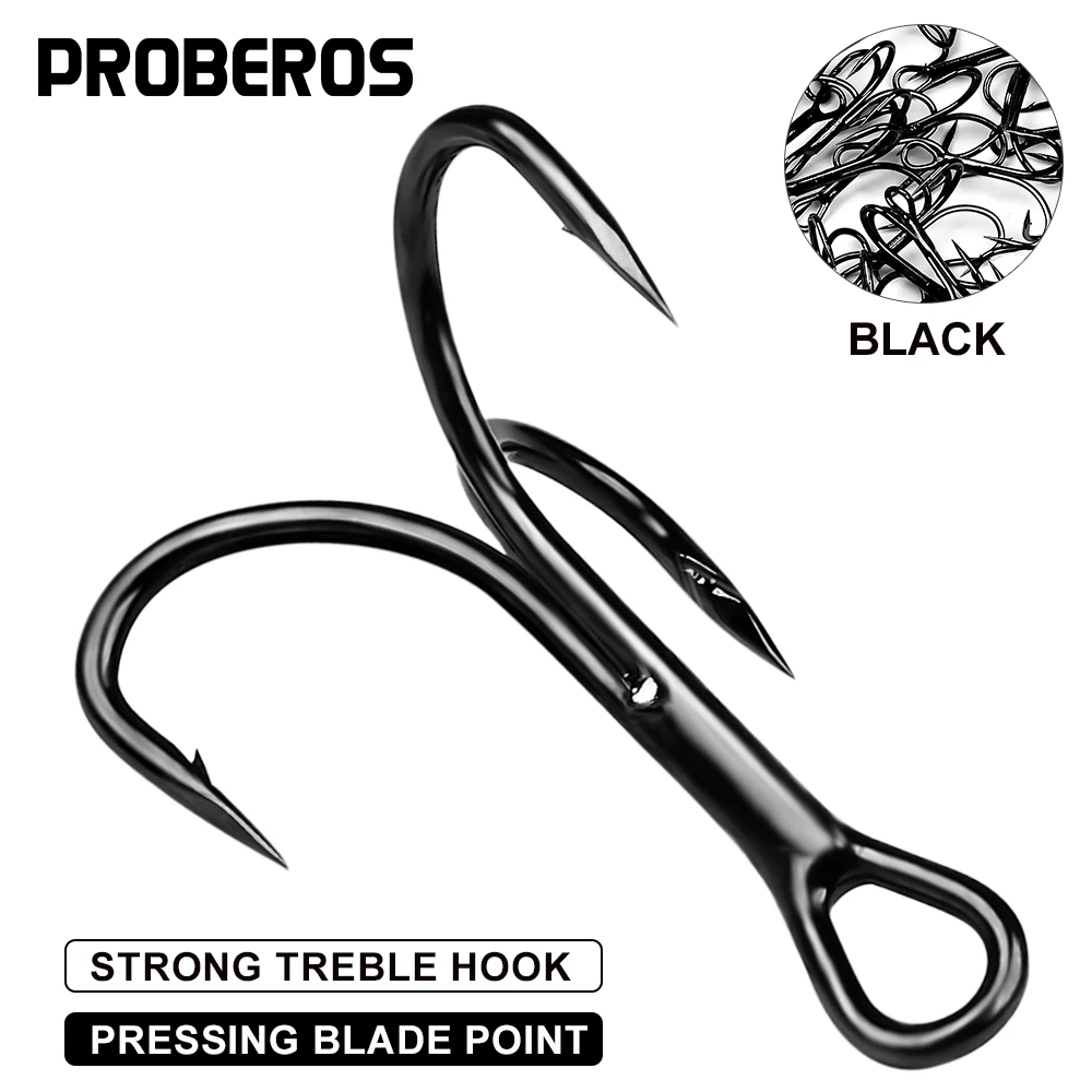 PROBEROS-50PCS-Fishing-Hooks-2-4-Black-Barbed-Triple-FISHHOOK ...