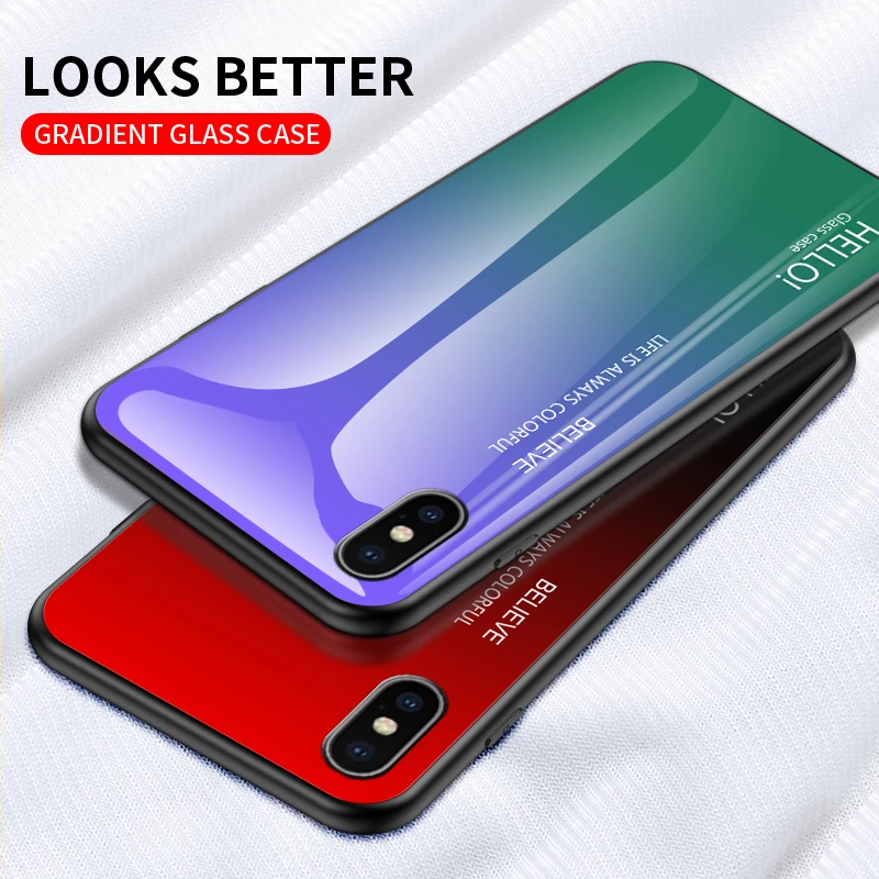 For iPhone X Case ZROTEVE Luxury Gradient Tempered Glass Cover Coque ...