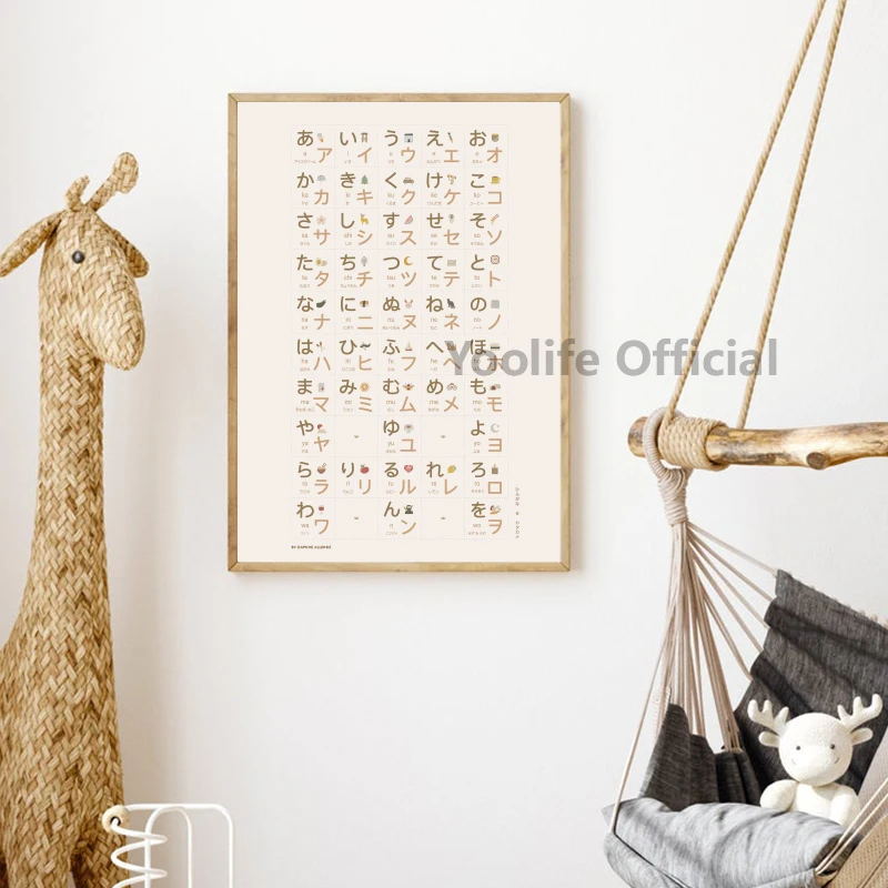 Digital Prints Animal Hiragana Chart Print 16x20in ひらがな表 Educational ...