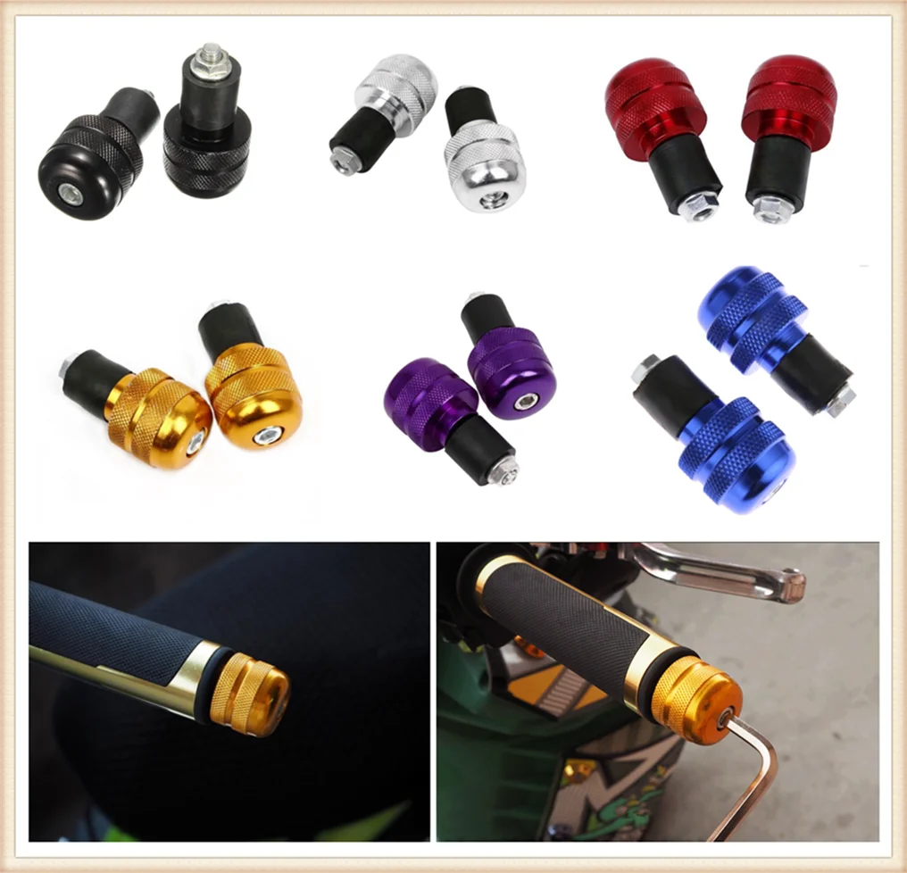 7/8" 22mm CNC Universal Motorcycle Handlebar handle Grips end Ends Cap ...