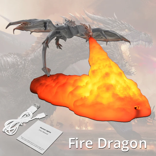3D Room Decor Print LED Fire Dragon Ice Dragon Lamps Home Desktop ...