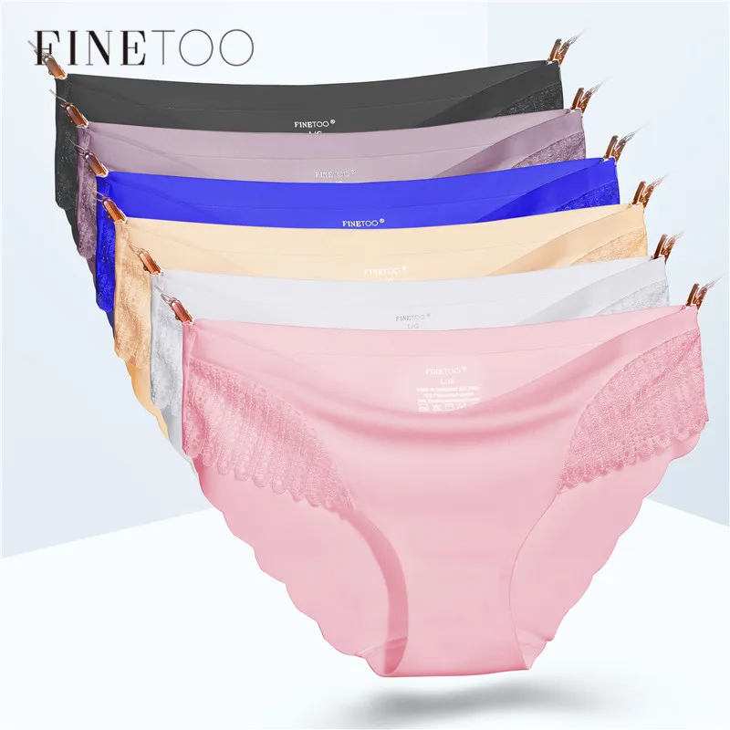 Finetoo 섹시한 아이스 실크 레이스 팬티 여성용 부드러운 원활한 속옷 낮은 상승 비키니 여성 속옷여성용 팬티